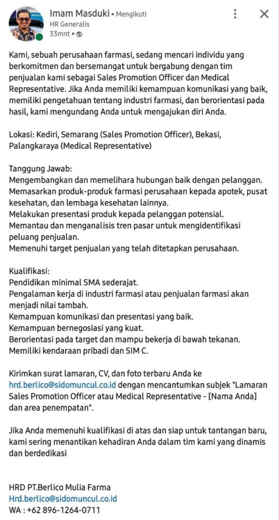 Sales Promotion Officer dan Medical Representative, Farmasi